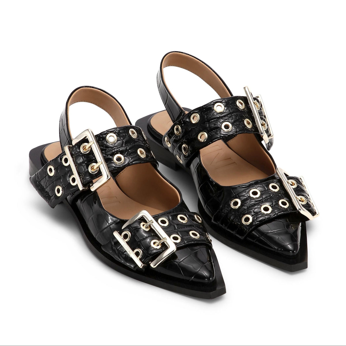 BUCKLE BALLERINA FLATS | BLACK CROCO – PAVEMENT